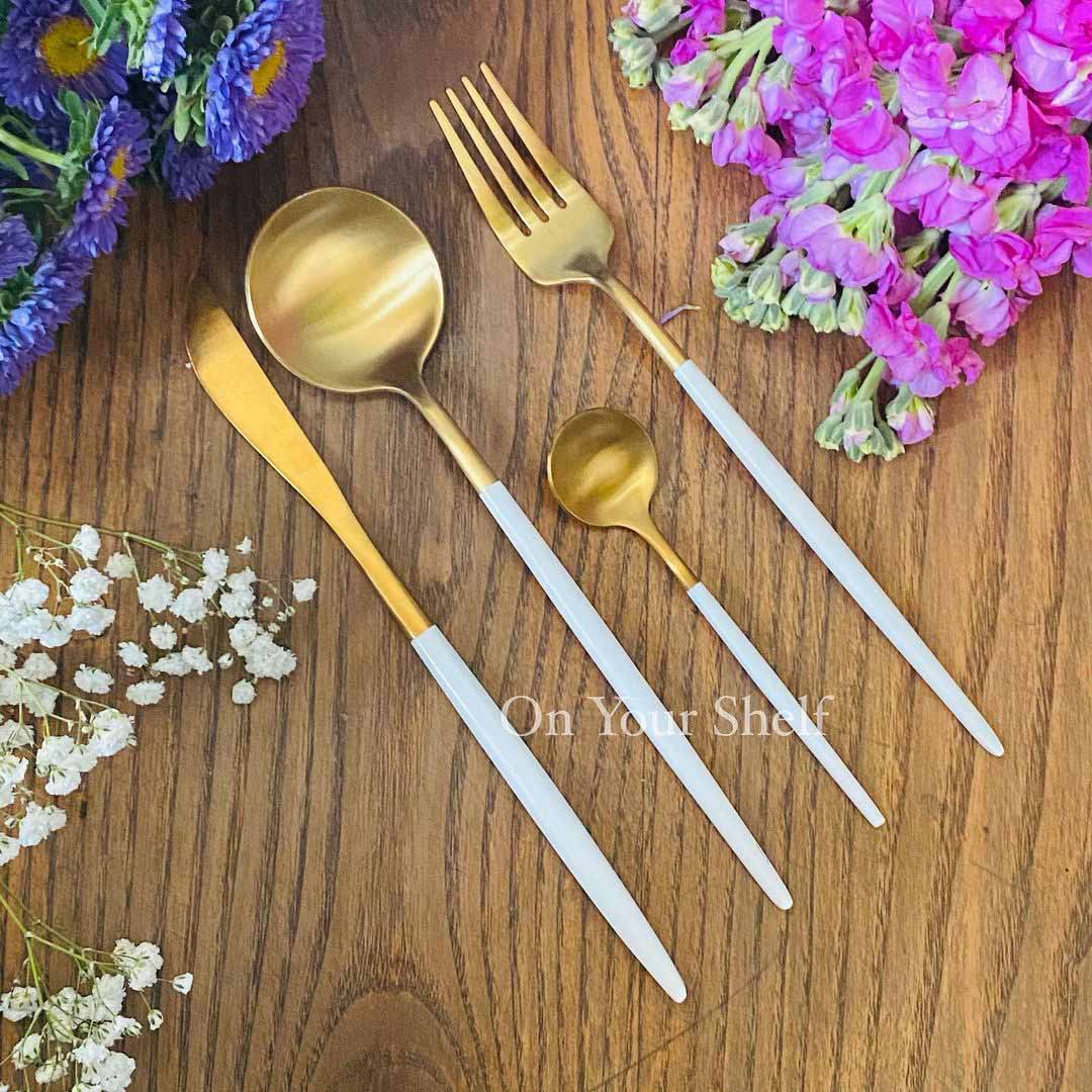Fine Dining Cutlery Set 24 Piece White & Gold