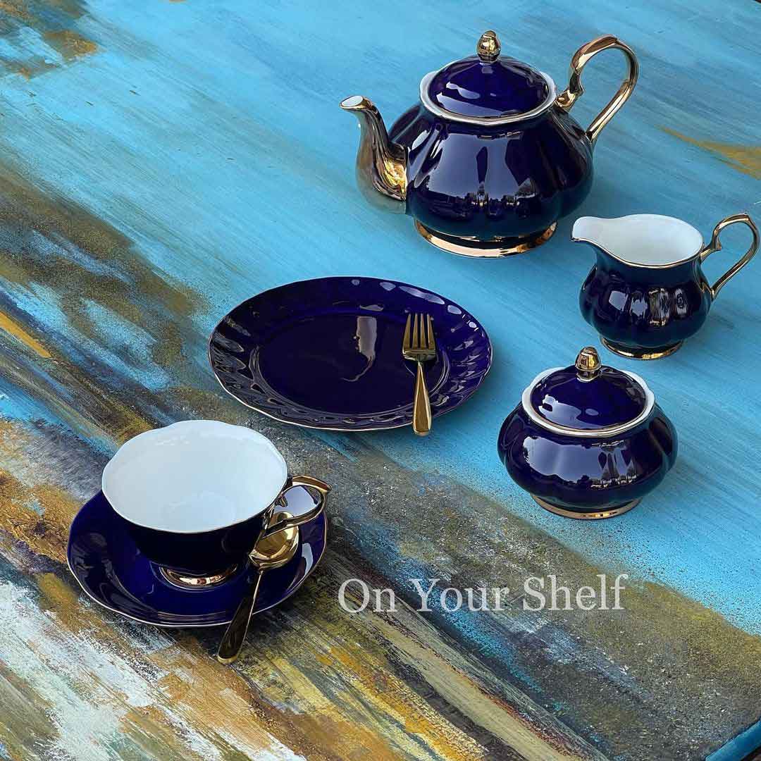 The Plain Deep Blue 24 Piece Tea Set
