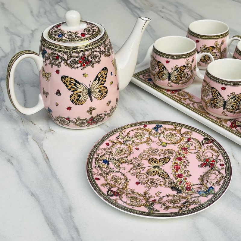 Italia Butterfly Pink Coffee Set 9 Piece