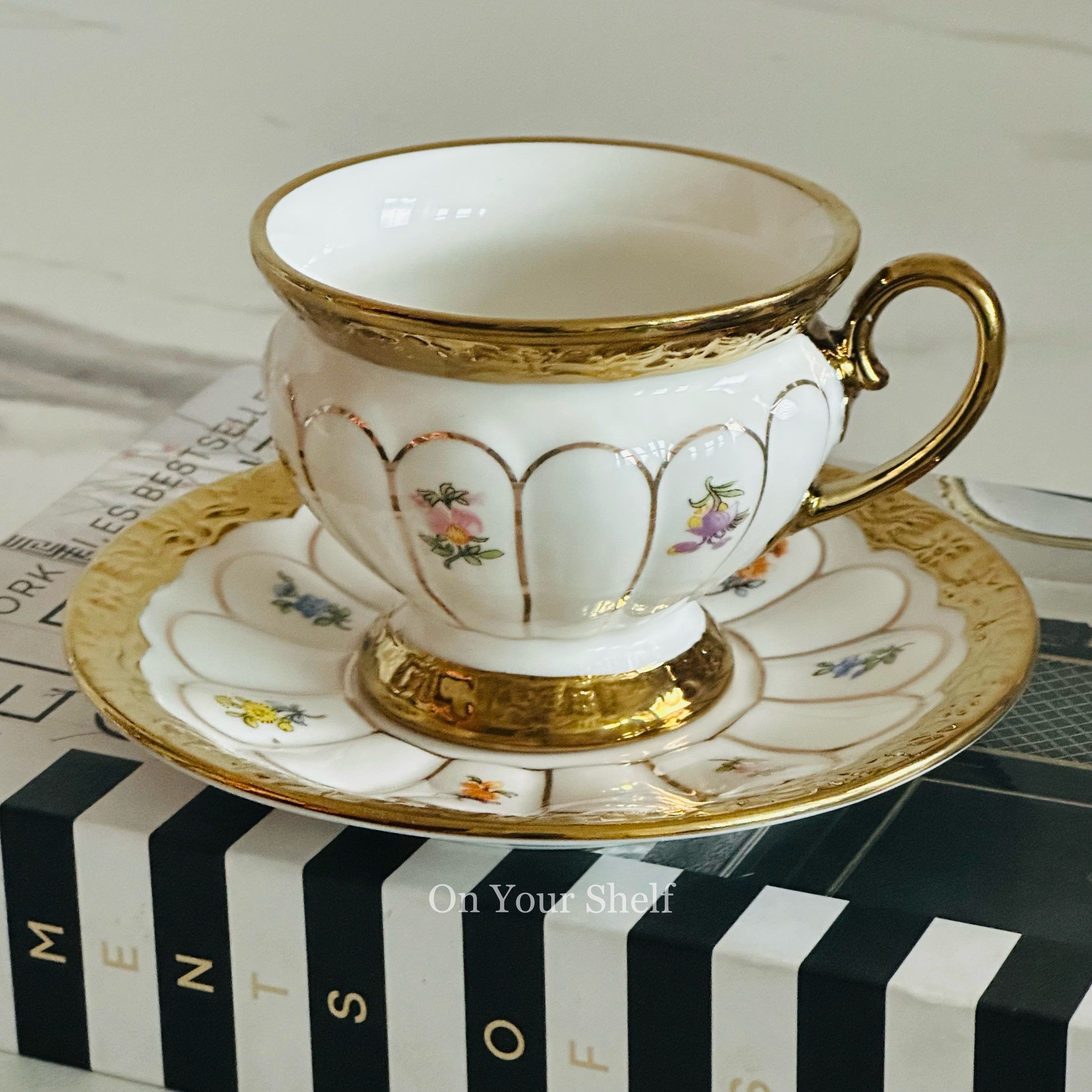 Golden Bloom Artisan Tea Cups & Saucers (Set Of Six)