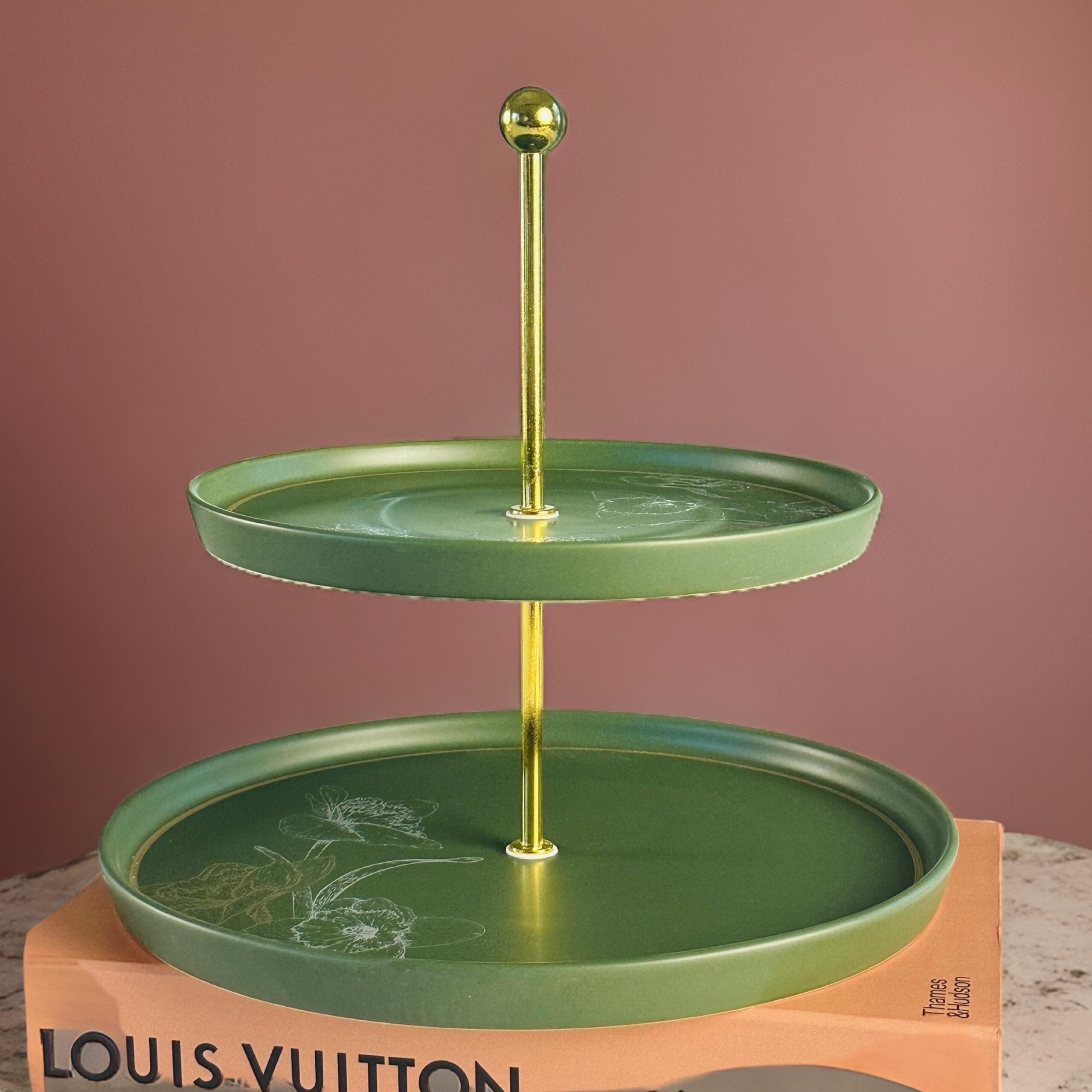 Angel Deep Green Two Tiered Pastry Stand